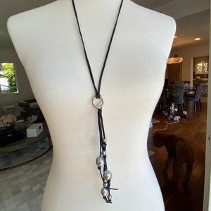 Chan Luu | Jewelry | New Authentic Chan Luu Grey Pearl Fringe Black Lea ...